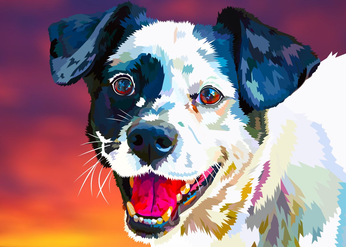 'Black and white happy dog' Poster, picture, metal print, paint by ...