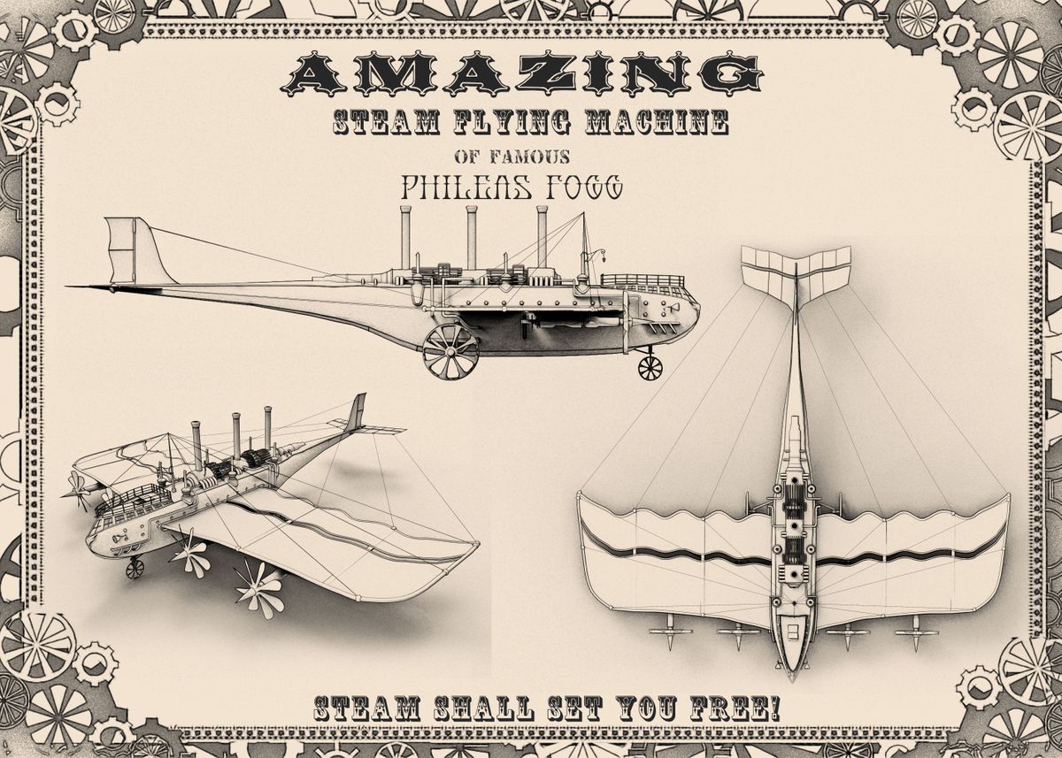 'Steam Flyer' Poster, picture, metal print, paint by Aivaras Grauzinis ...