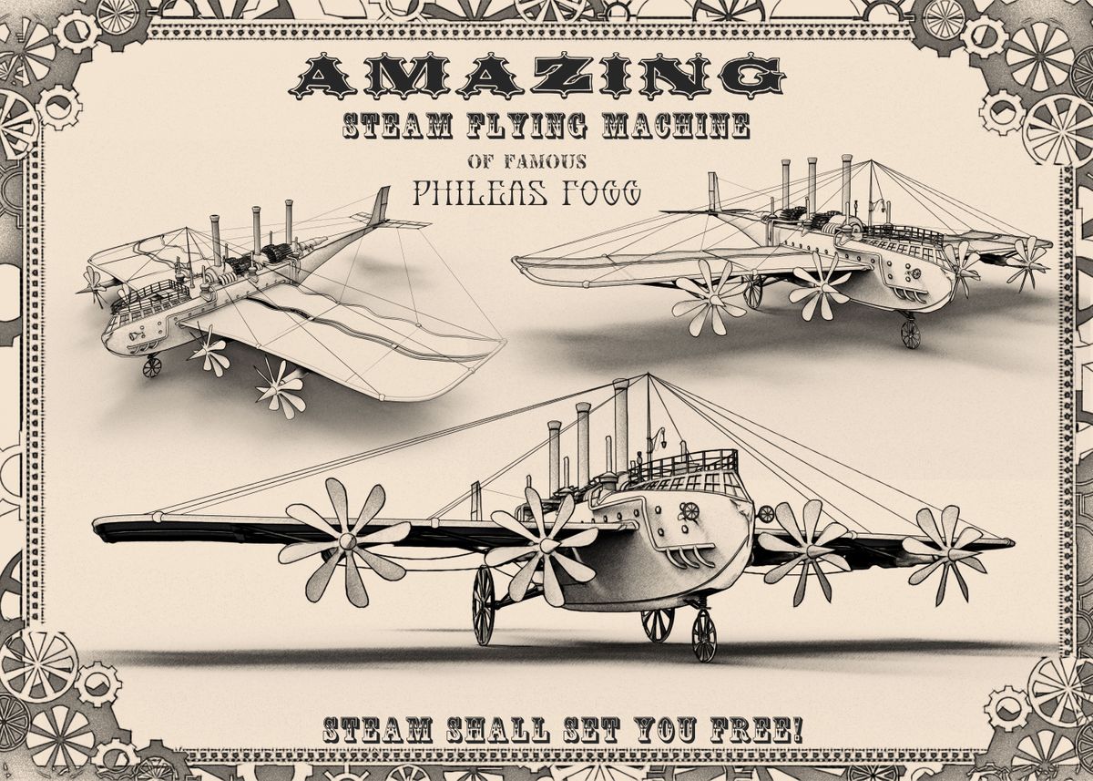 'Steam Flyer' Poster, picture, metal print, paint by Aivaras Grauzinis ...