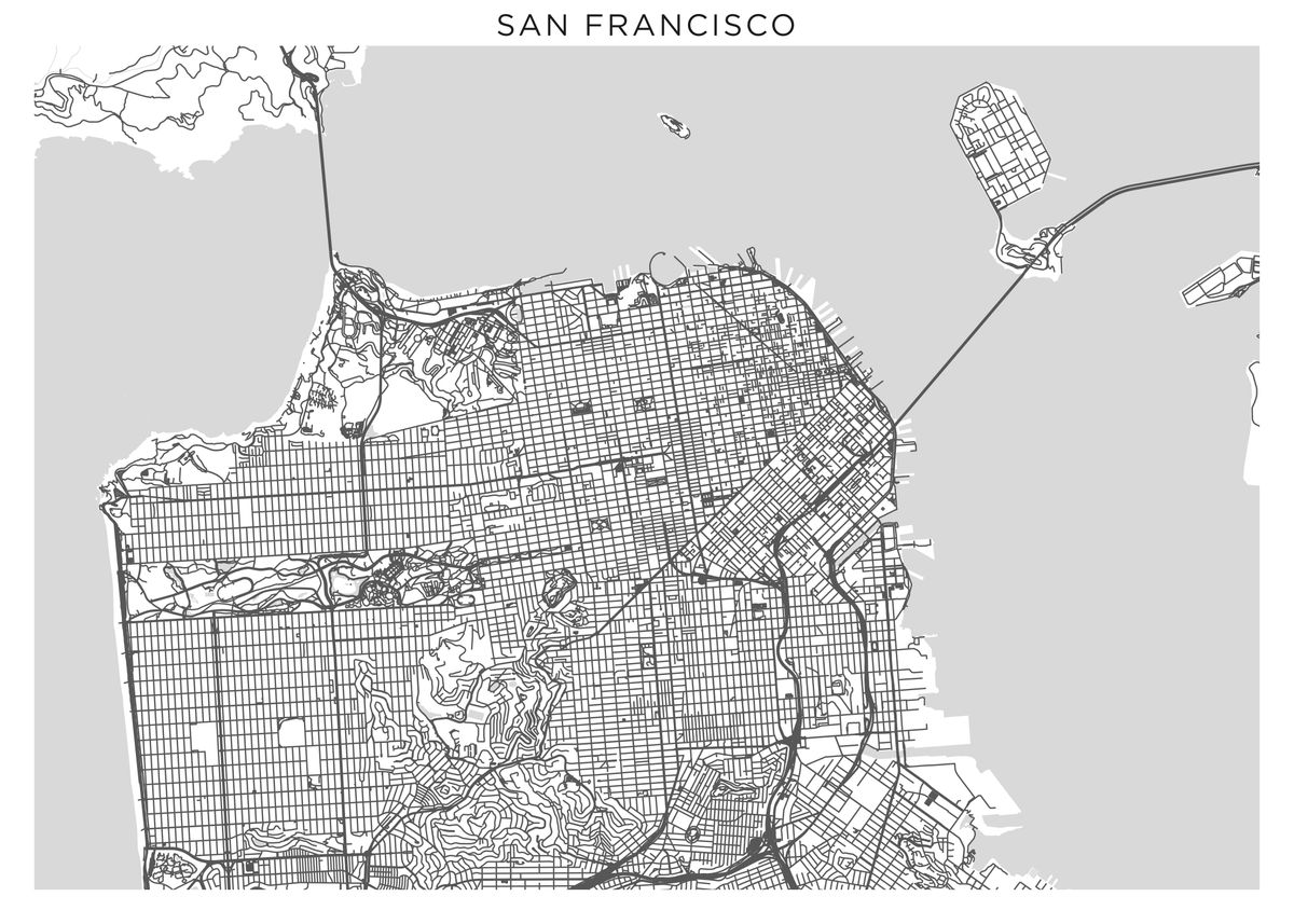 'San Francisco grey map' Poster, picture, metal print, paint by Simone ...