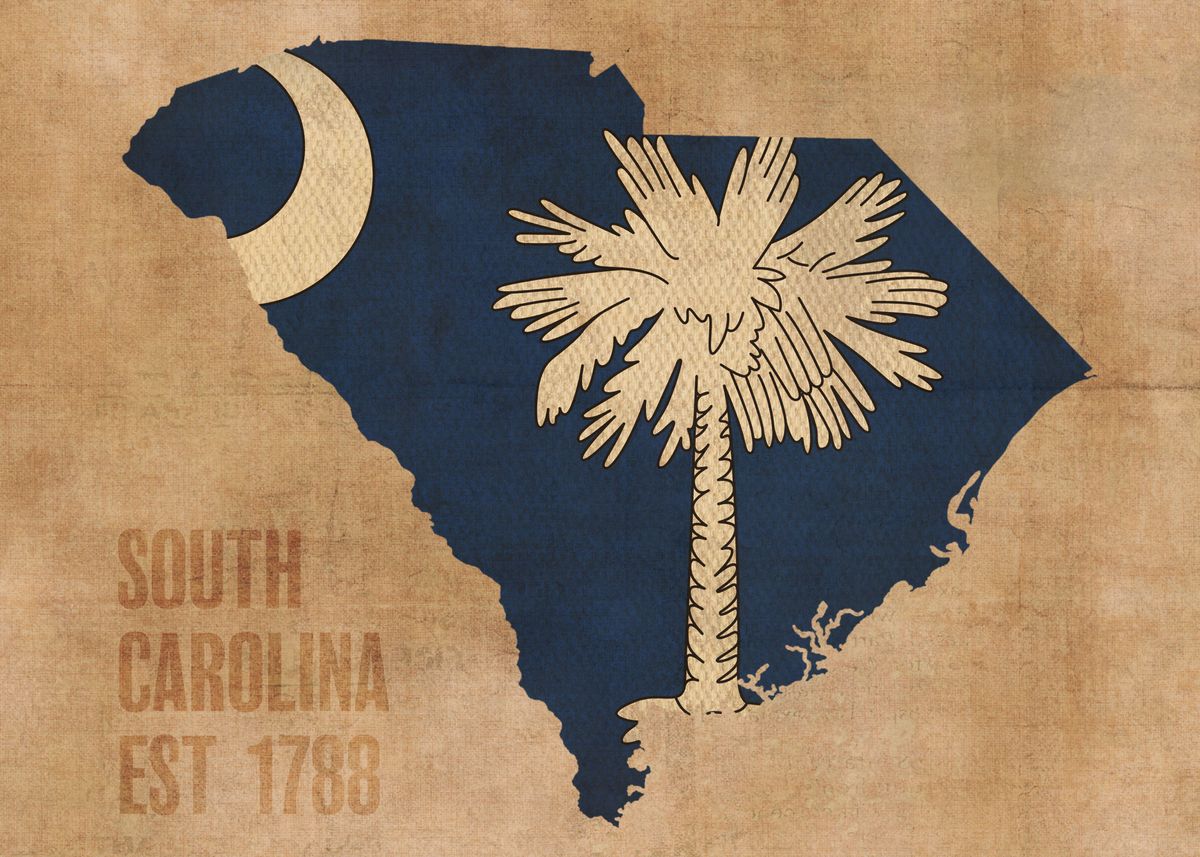 'South Carolina Flag Map' Poster, picture, metal print, paint by Design ...