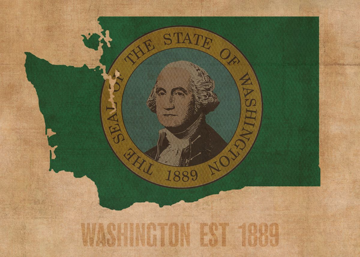 'Washington State Flag Map' Poster, picture, metal print, paint by ...
