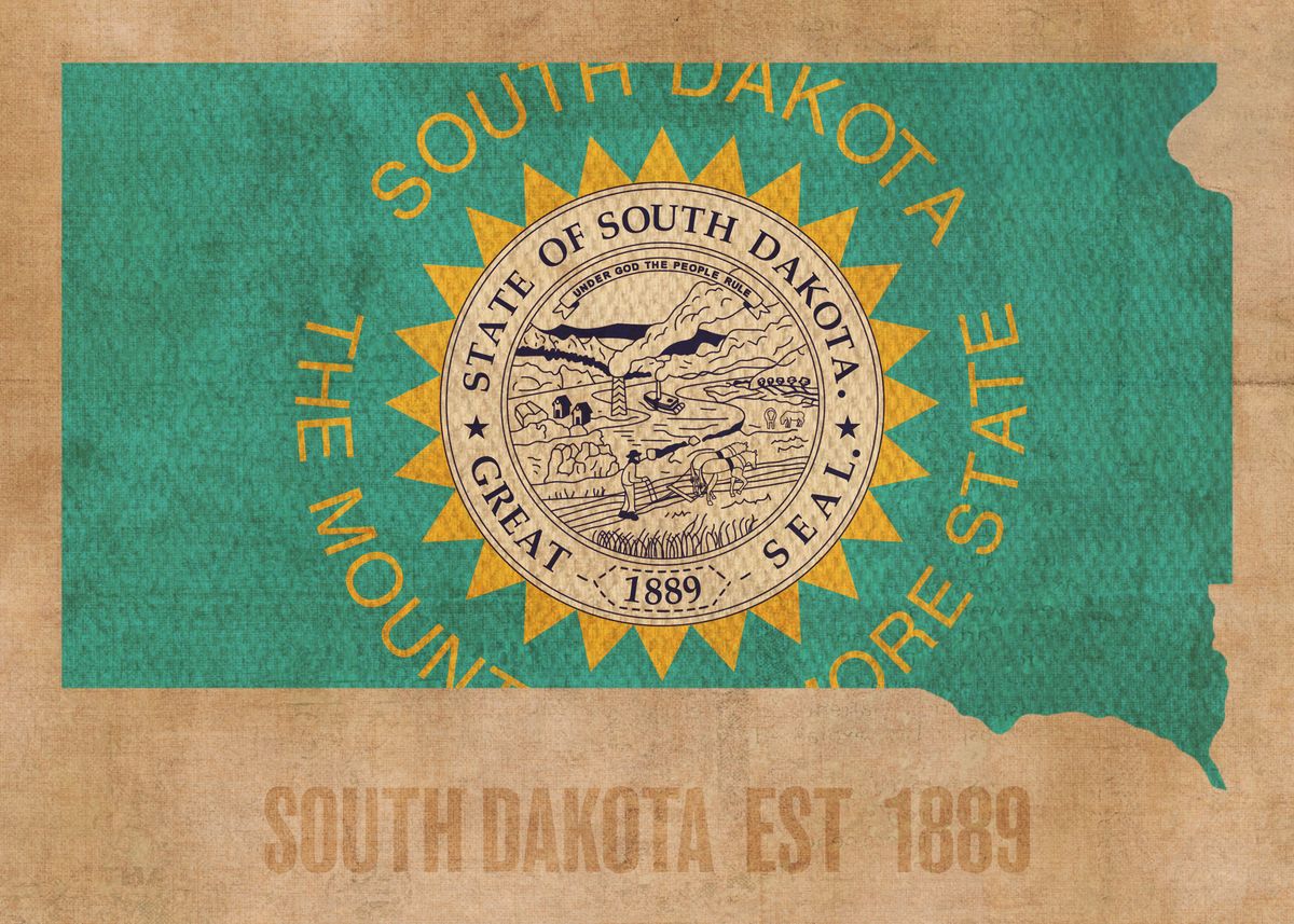 'South Dakota Flag Map' Poster, picture, metal print, paint by Design ...