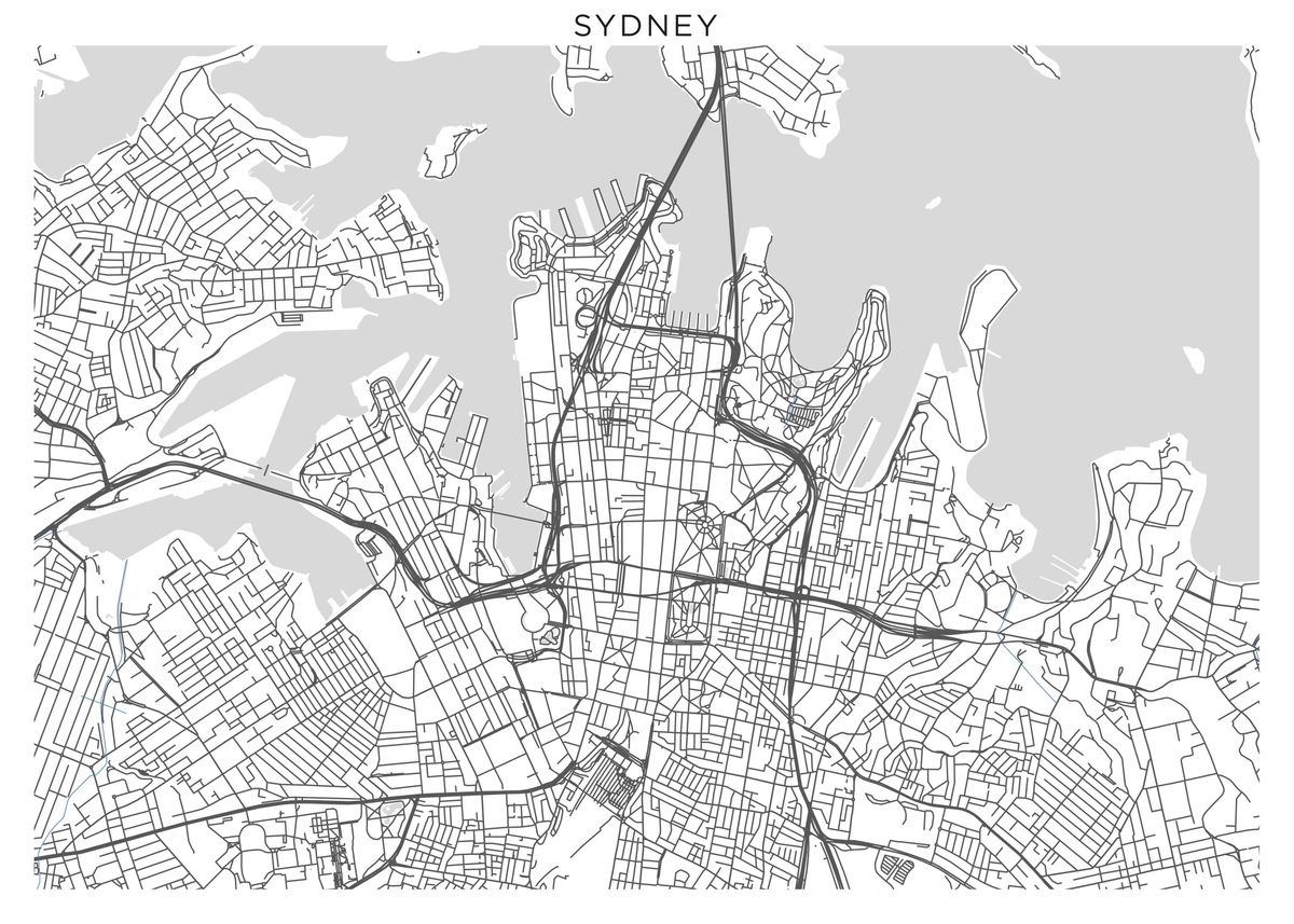 'Sydney grey map' Poster, picture, metal print, paint by Simone Marone ...
