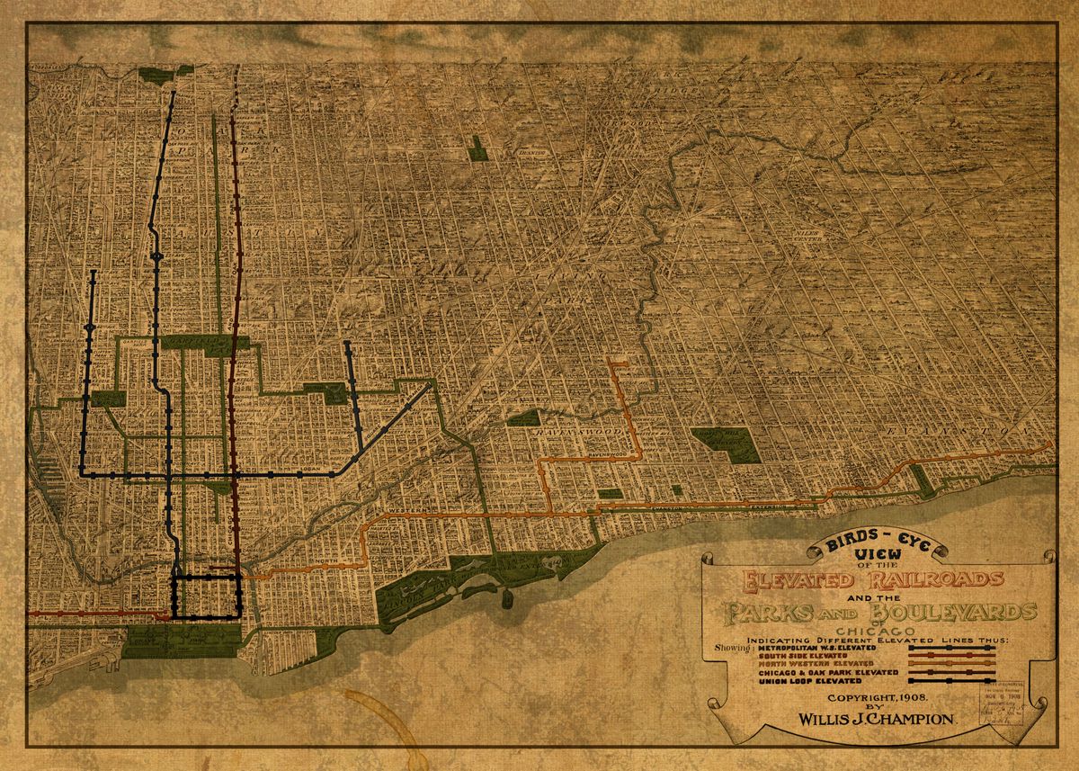 'Chicago City Map 1907' Poster by Design Turnpike | Displate