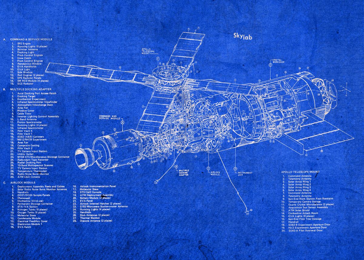 'NASA Skylab Blueprints' Poster, picture, metal print, paint by Design ...