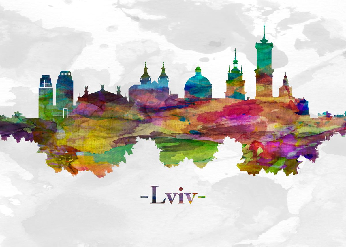 'Lviv Ukraine skyline ' Poster, picture, metal print, paint by Towseef ...