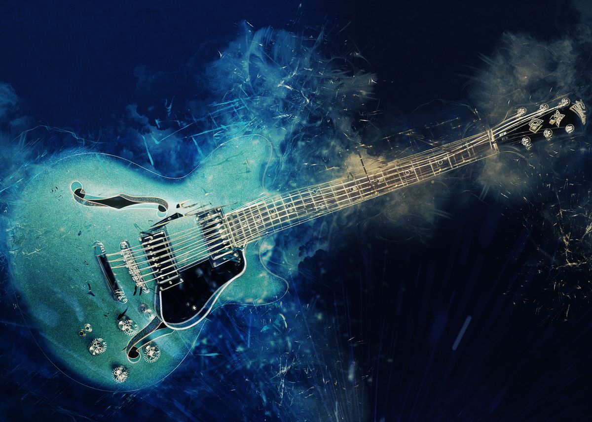 'Electric Blue Guitar' Poster by Ian Mitchell | Displate