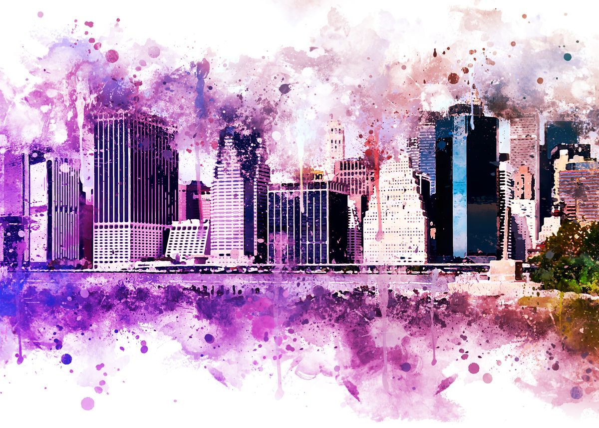 'Purple Skyline' Poster, picture, metal print, paint by Philippe ...