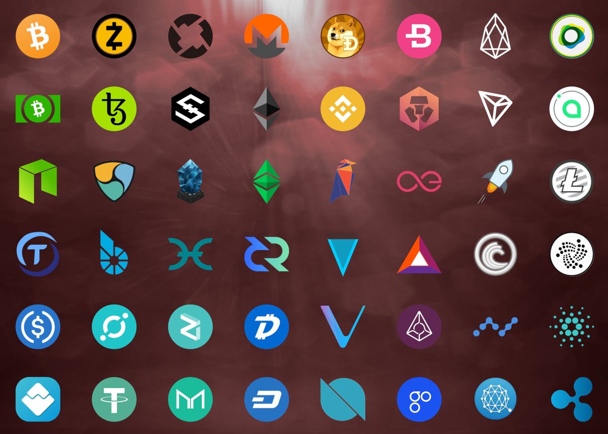 'Cryptocurrency Logos 48x' Poster, picture, metal print, paint by Den ...