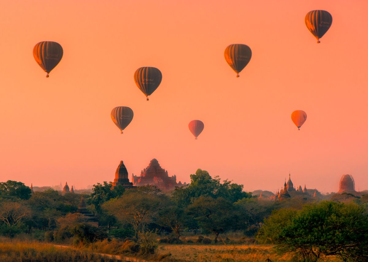 'Balloons Over Bagan' Poster, picture, metal print, paint by Kevin ...