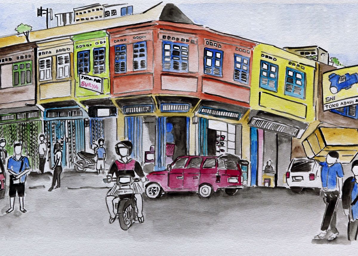 'Colorful shop houses in As' Poster, picture, metal print, paint by ...