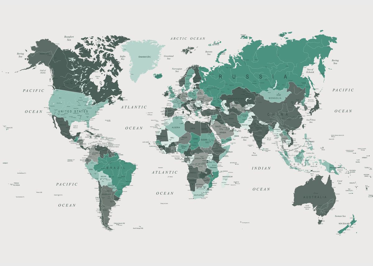 'World Map in Green' Poster, picture, metal print, paint by Urban ...