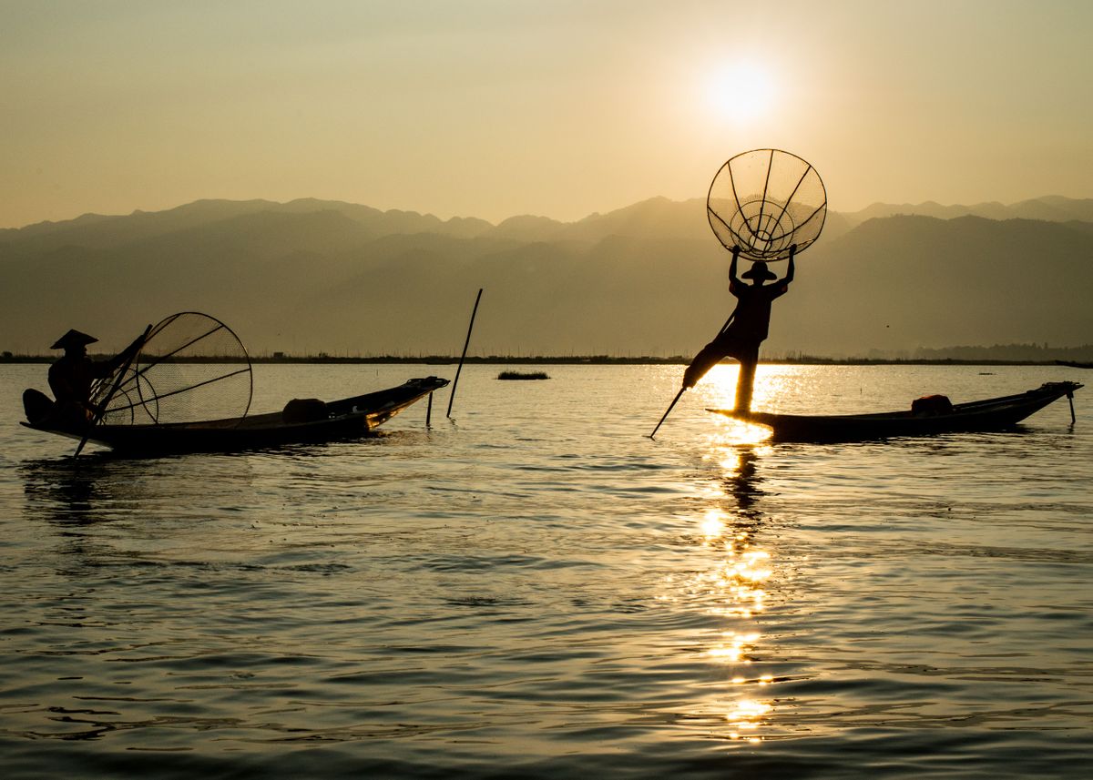 'Inle Lake Fishermen' Poster by Kevin Landwer-Johan | Displate