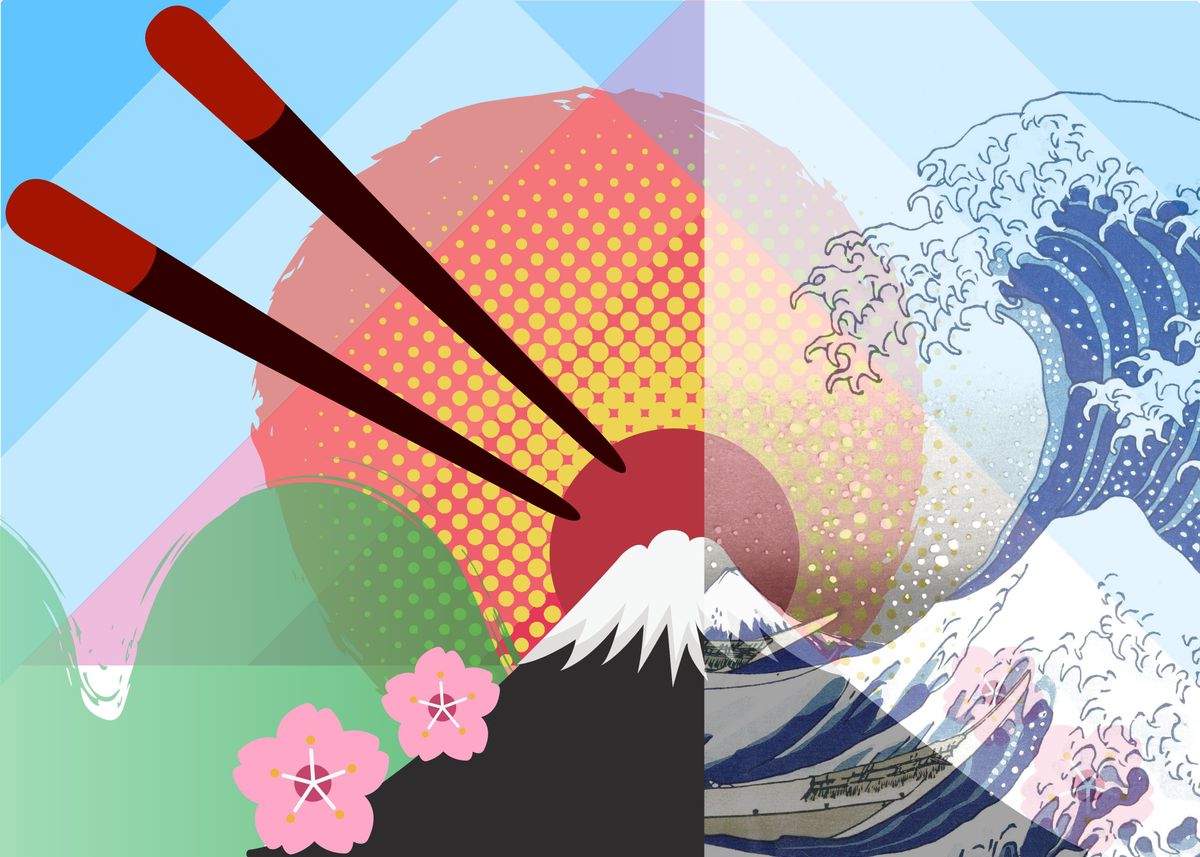 'Fuji Rising Sun' Poster, picture, metal print, paint by Artistic ...