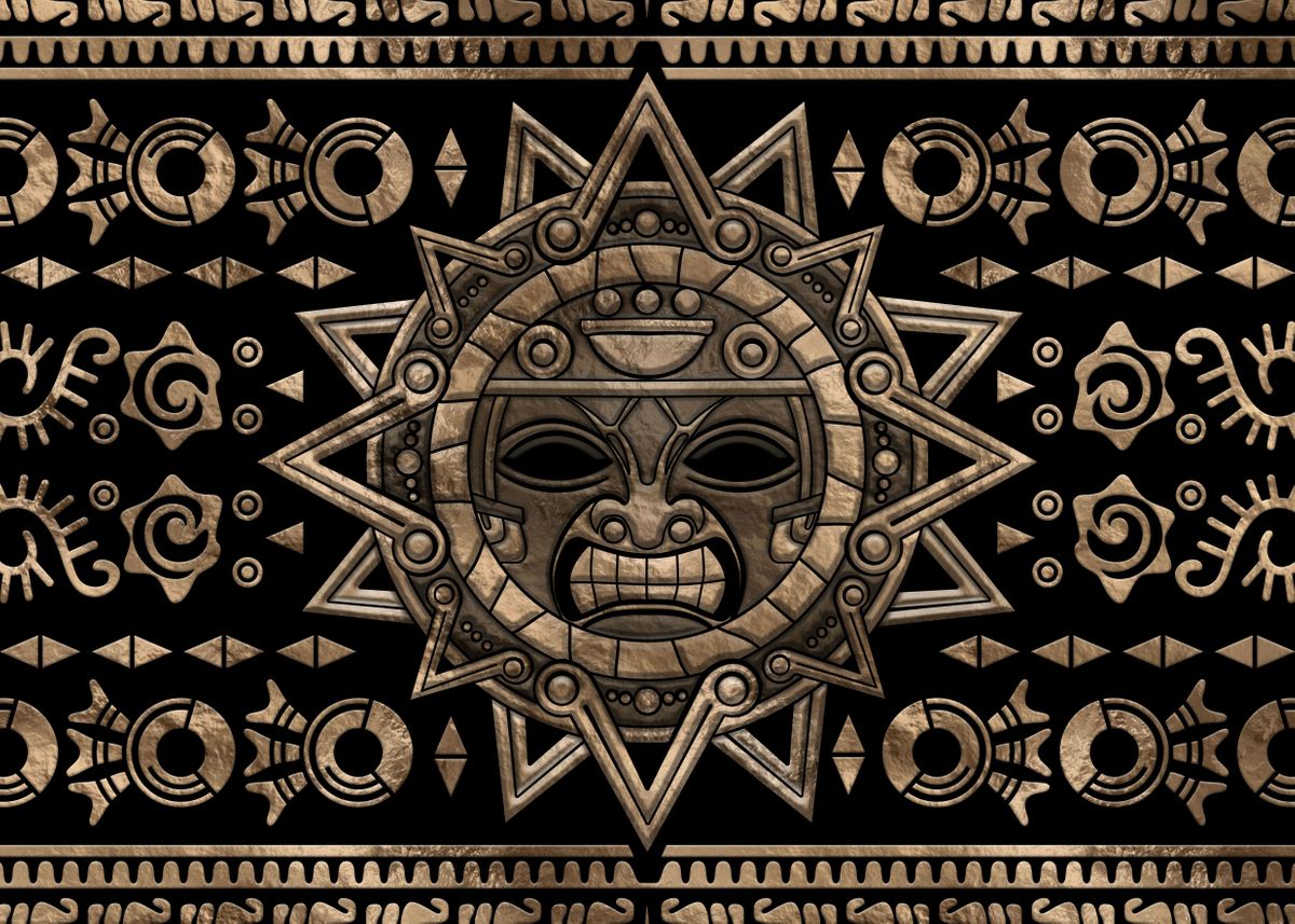 'Aztec Sun God' Poster, picture, metal print, paint by Lioudmila Perry ...