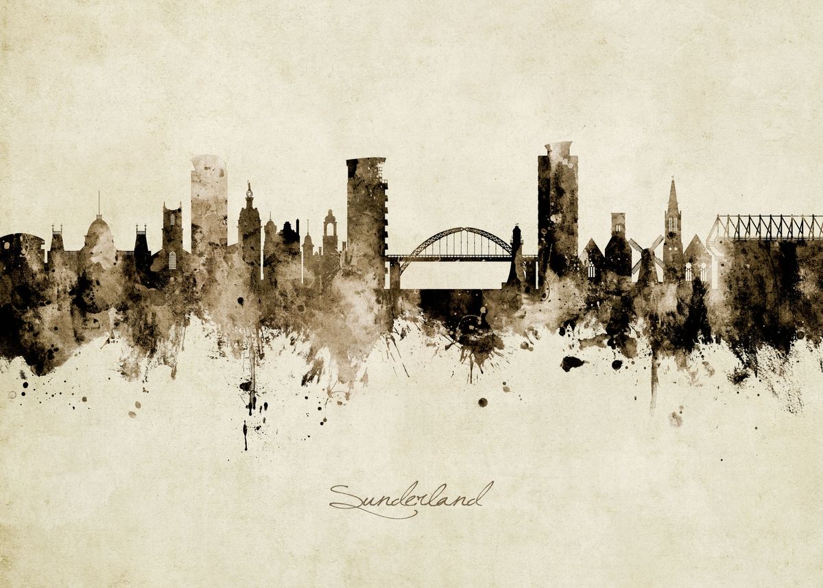 'Sunderland England Skyline' Poster, picture, metal print, paint by ...
