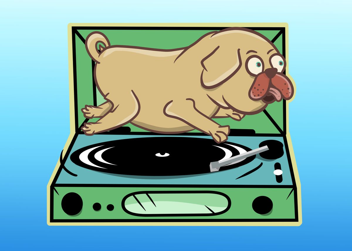 'Pug Vinyl Music' Poster, picture, metal print, paint by mailbox disco ...