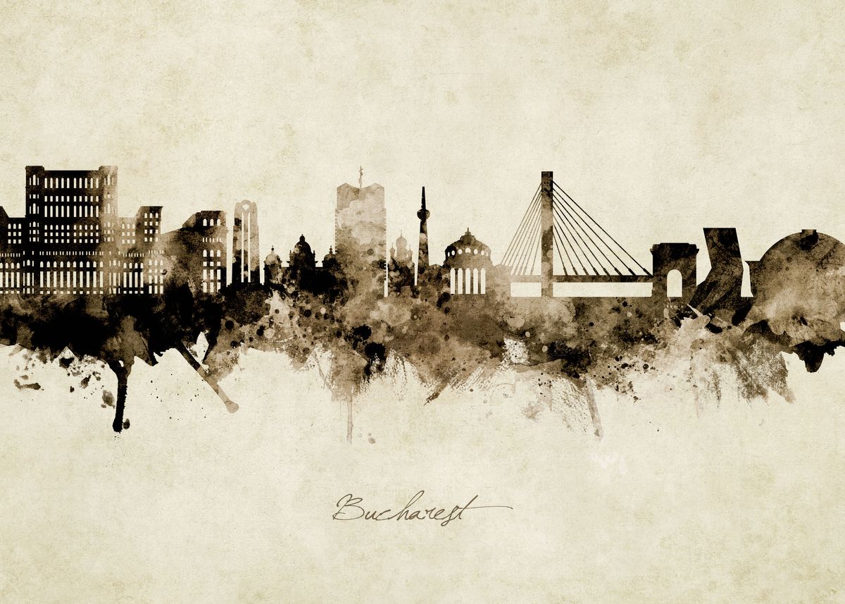 'Bucharest Romania Skyline' Poster, picture, metal print, paint by ...