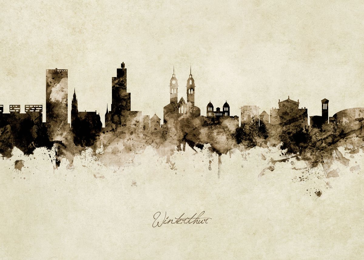 'Winterthur Skyline' Poster, picture, metal print, paint by Michael ...