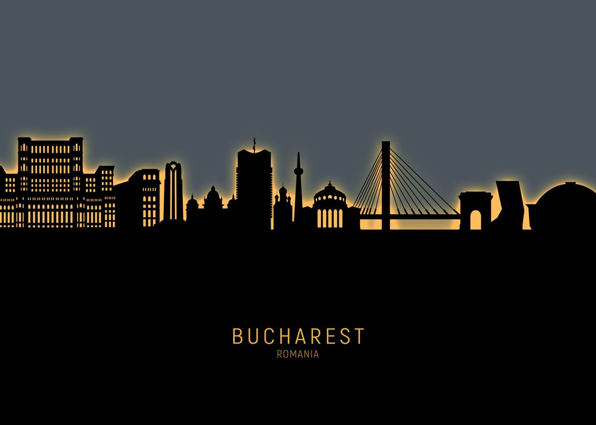 'Bucharest Romania Skyline' Poster by Michael Tompsett | Displate