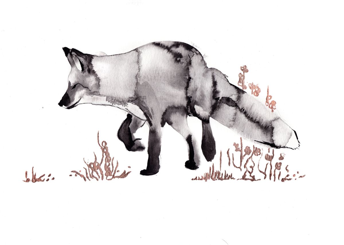 'Fox Ink Painting' Poster, picture, metal print, paint by Orysia Rudnyk ...