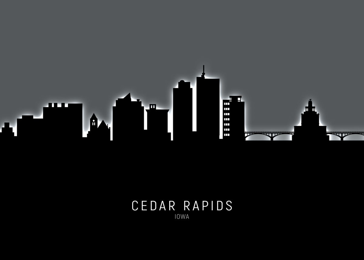 'Cedar Rapids Iowa Skyline' Poster, picture, metal print, paint by ...