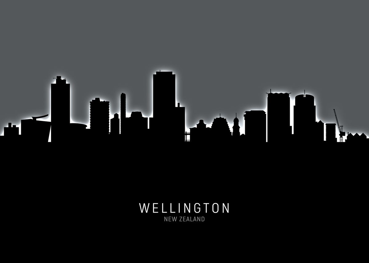 'Wellington Skyline' Poster, picture, metal print, paint by Michael ...
