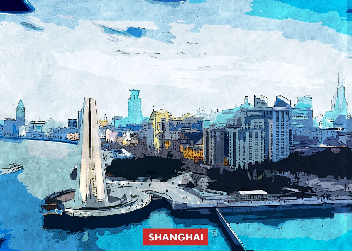 'Shanghai City Skyline' Poster, picture, metal print, paint by ...