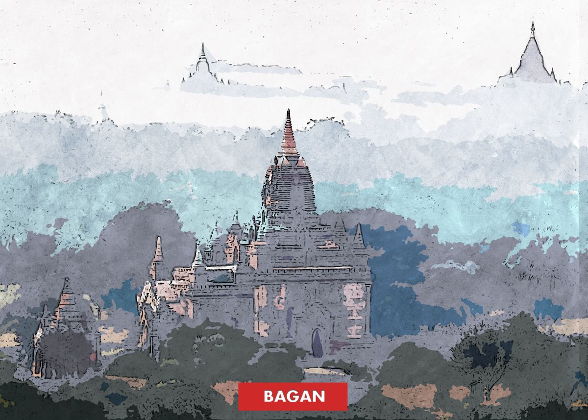 'Bagan Temples' Poster, picture, metal print, paint by Maksymilian ...