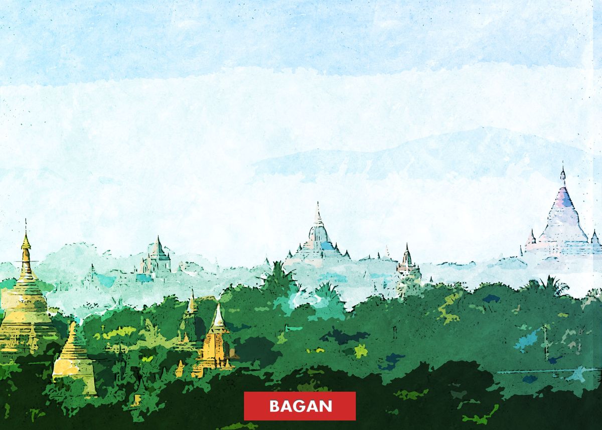 'Bagan Temples' Poster, picture, metal print, paint by Maksymilian ...
