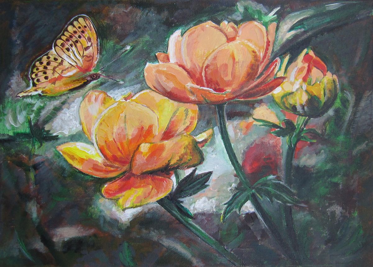 'Flowers and butterfly' Poster by Darya Zlateva | Displate