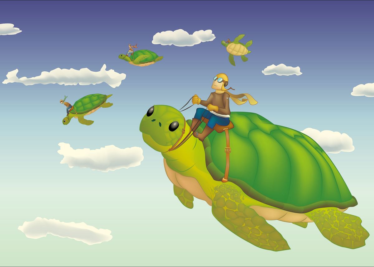 'Flying turtels' Poster, picture, metal print, paint by Airmatti | Displate