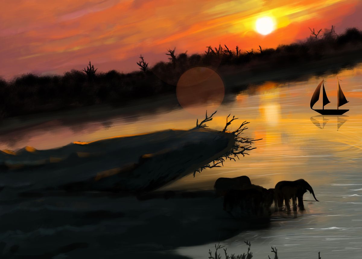 'Sunset digital paint' Poster by Prerrit Kaushik | Displate