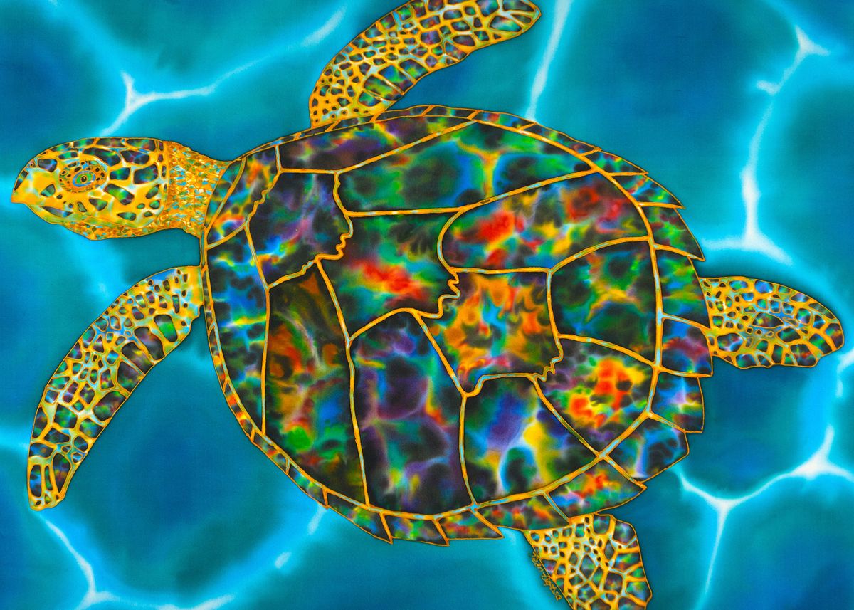 'Rainbow Opal Sea Turtle' Poster, picture, metal print, paint by Daniel ...
