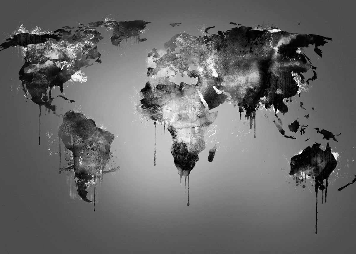 'Abstract World Map Ink ' Poster, picture, metal print, paint by Dim ...