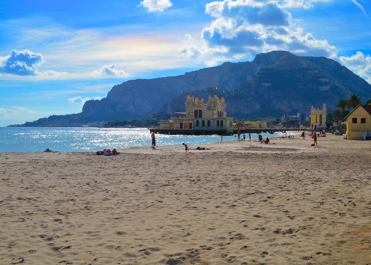 'Mondello Mountains and Sea' Poster by Jenna Tarantino | Displate