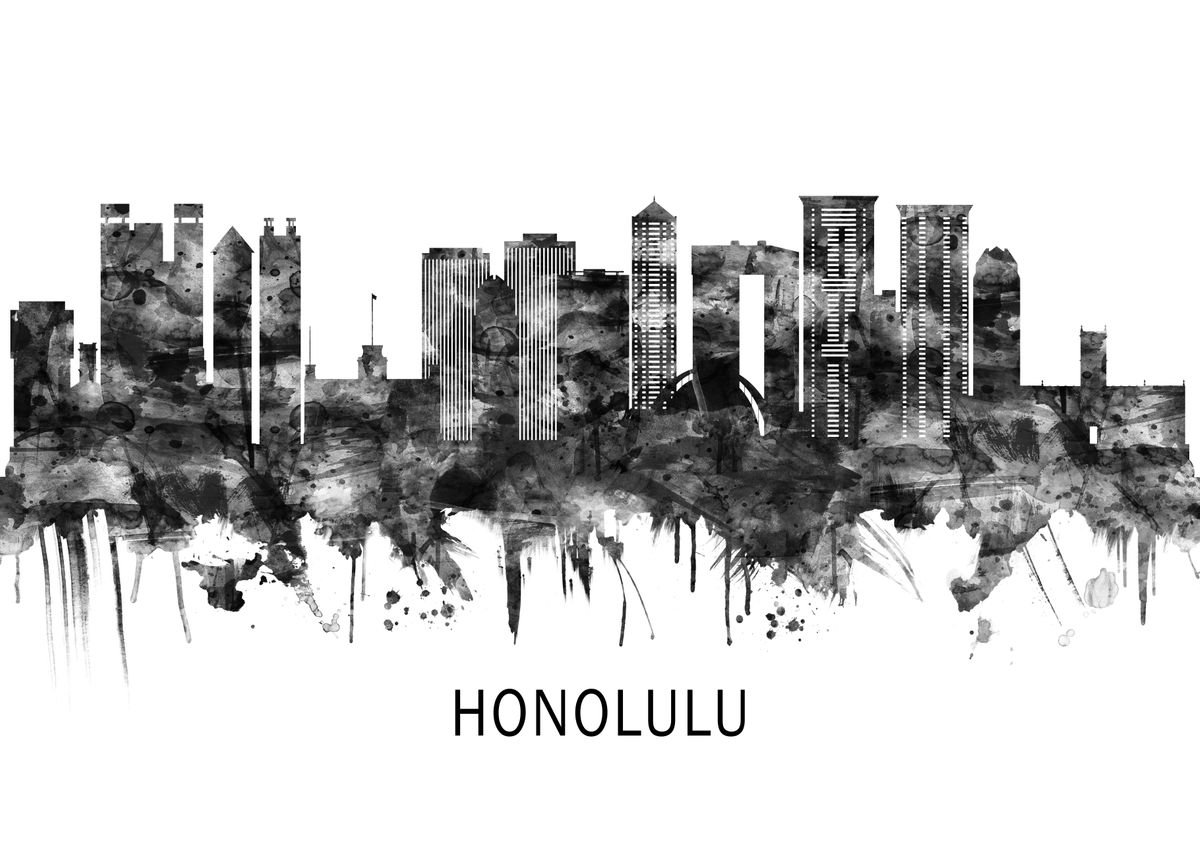 'Honolulu Hawaii Skyline BW' Poster by Towseef Dar | Displate