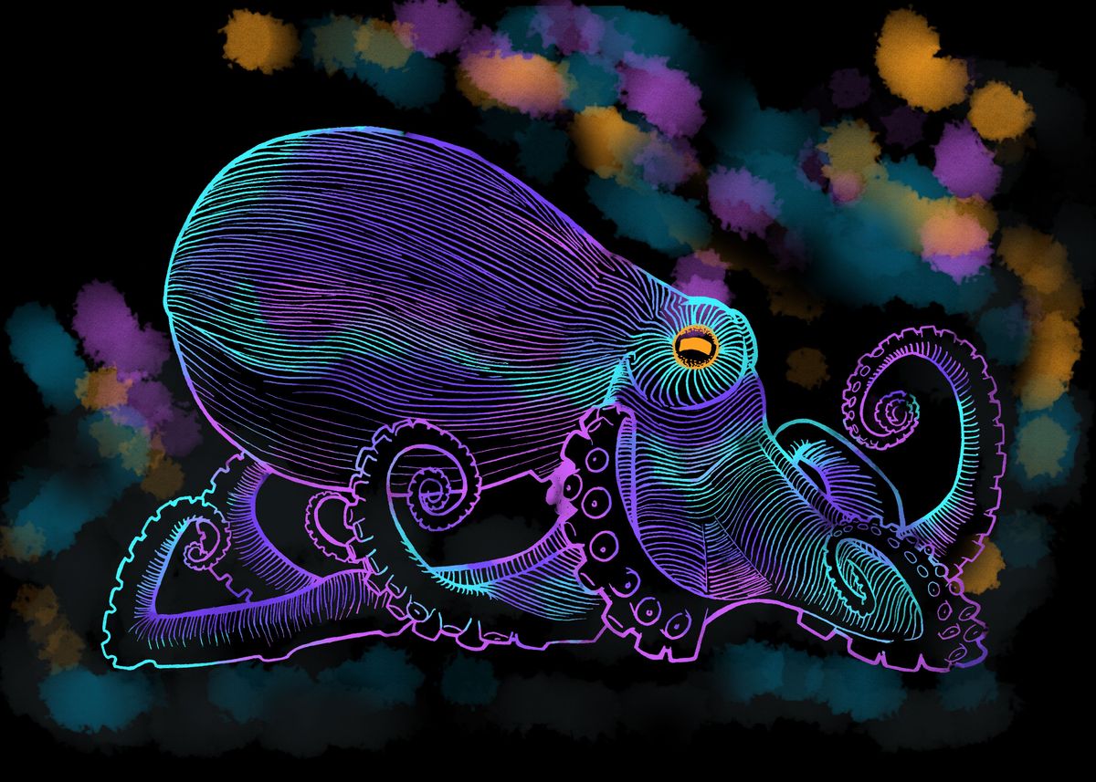 'Psychedelic Octopus' Poster, picture, metal print, paint by Ivette ...