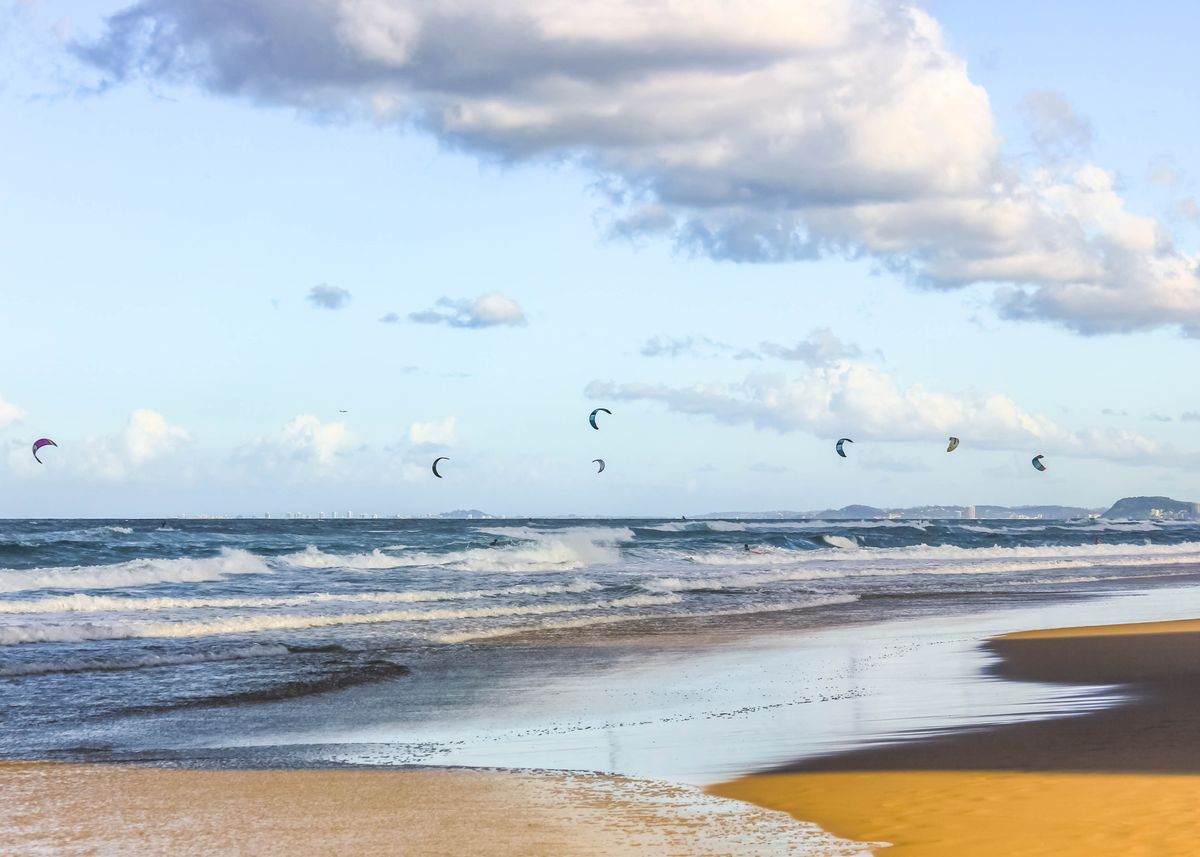 'beach and fluffy clouds' Poster, picture, metal print, paint by Ingrid ...