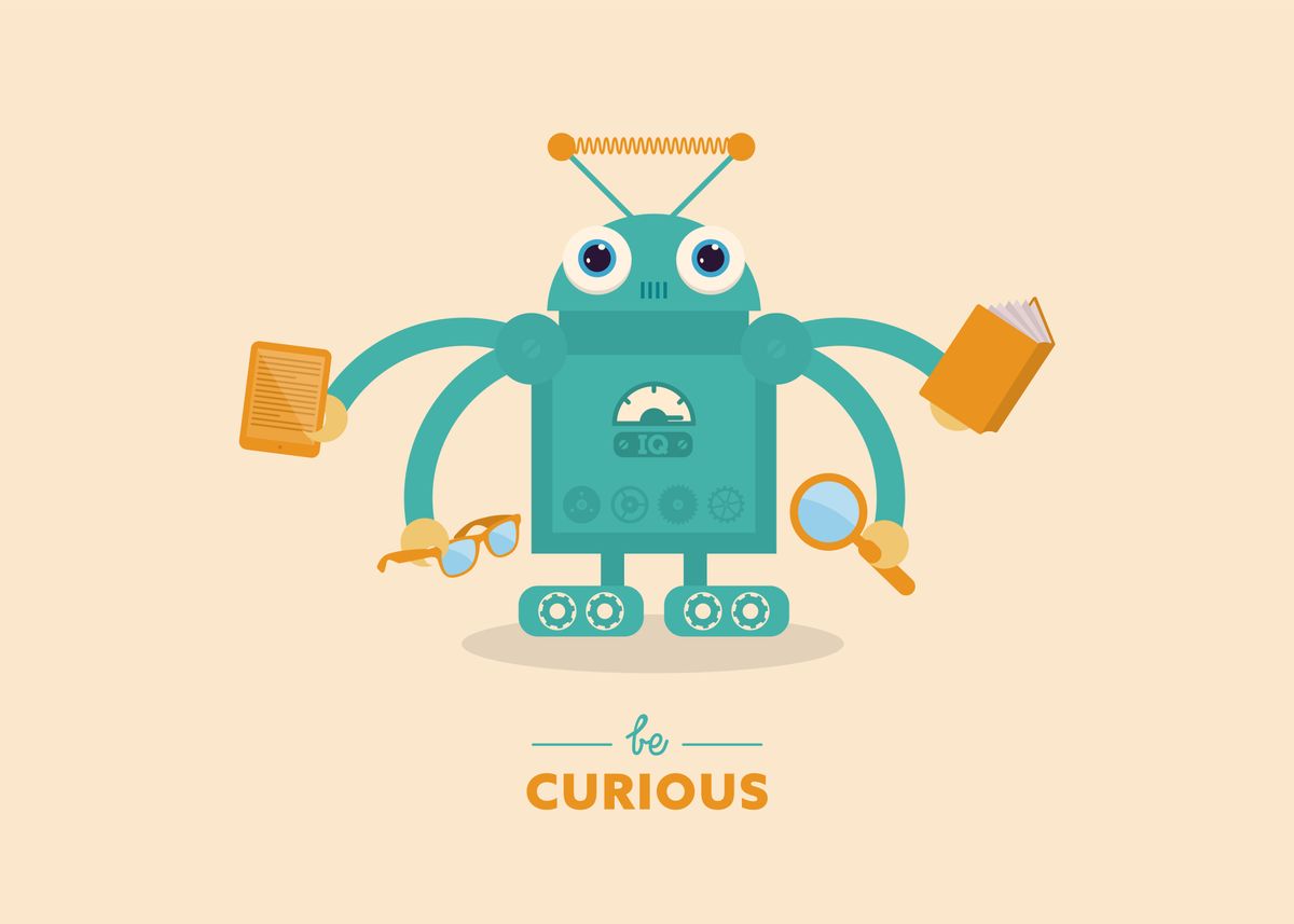'Curious robot' Poster, picture, metal print, paint by Ina | Displate