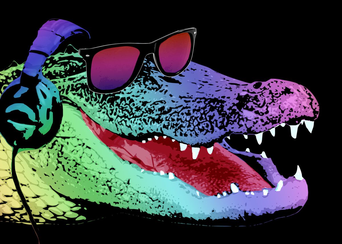'DJ Alligator' Poster, picture, metal print, paint by Ellie Queen ...