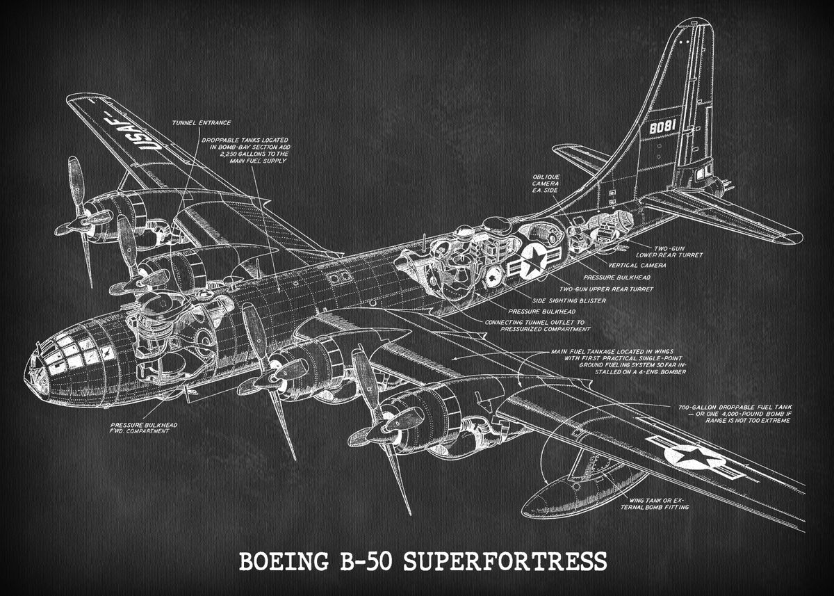 'BOEING B50 SUPERFORTRESS' Poster, picture, metal print, paint by ...