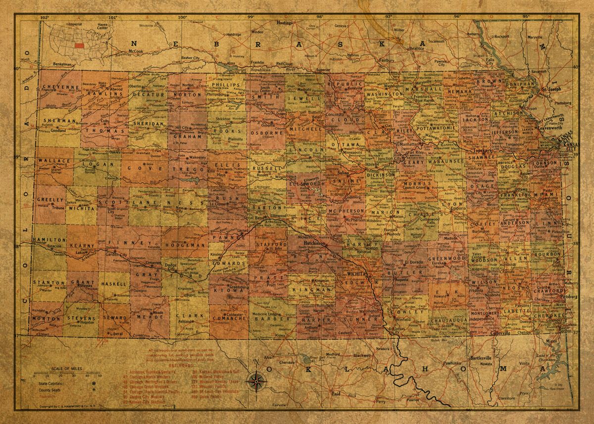 'Kansas Map 1958 State' Poster, picture, metal print, paint by Design ...