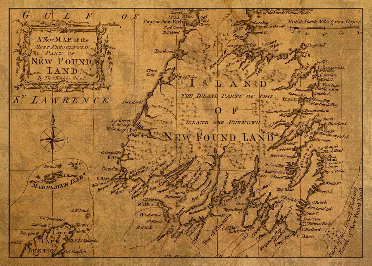 'Newfoundland Vintage Map' Poster, picture, metal print, paint by ...