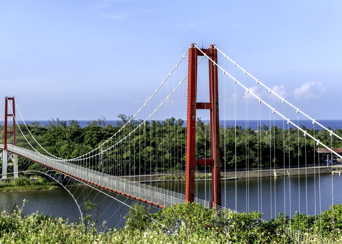 'Red Suspension Bridge' Poster by Thomas B | Displate
