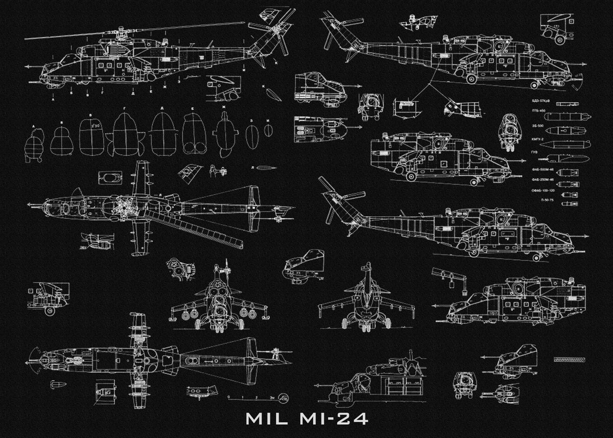 'MIL MI 24' Poster, picture, metal print, paint by Blueprint Expert ...
