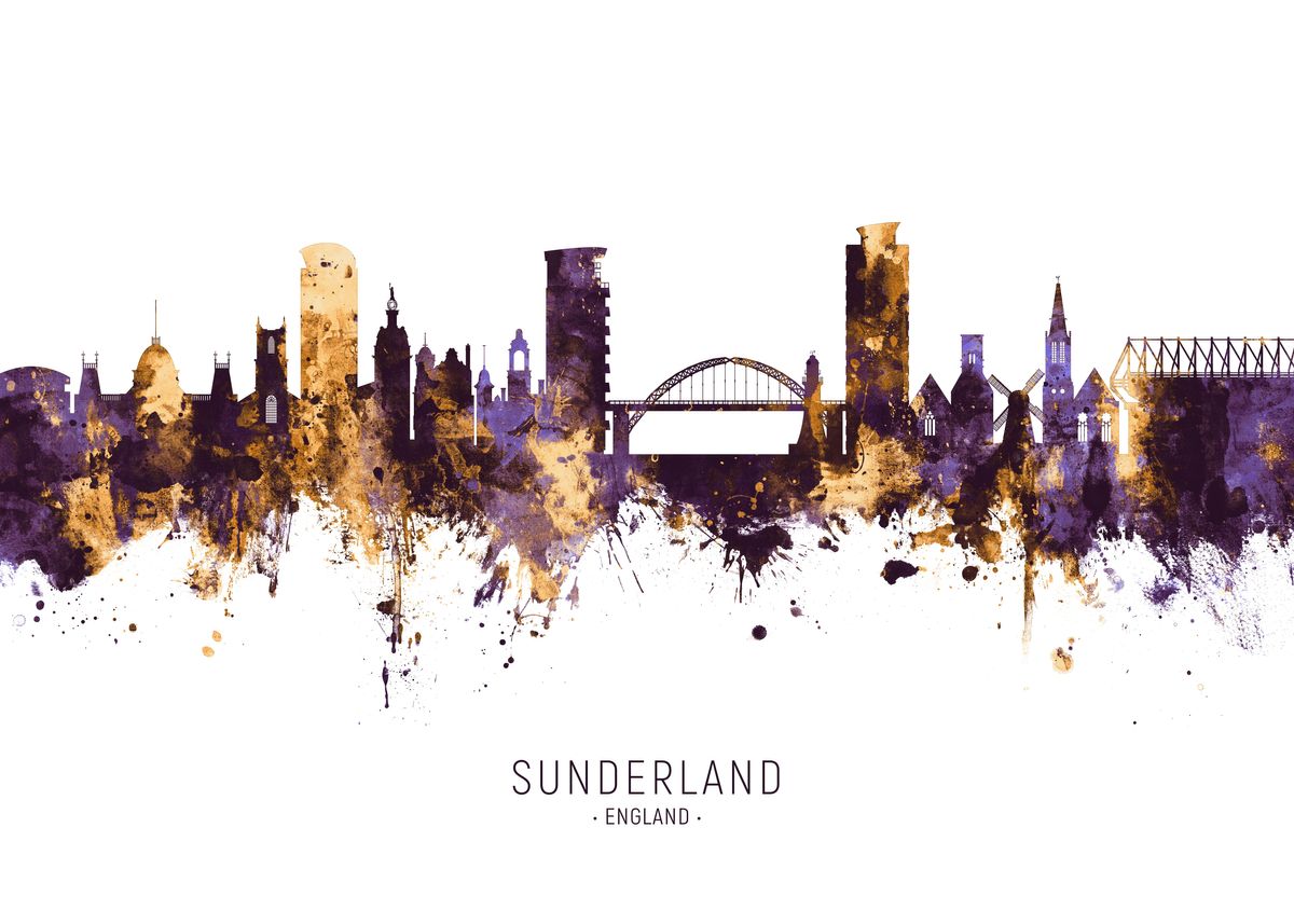 'Sunderland England Skyline' Poster, picture, metal print, paint by ...