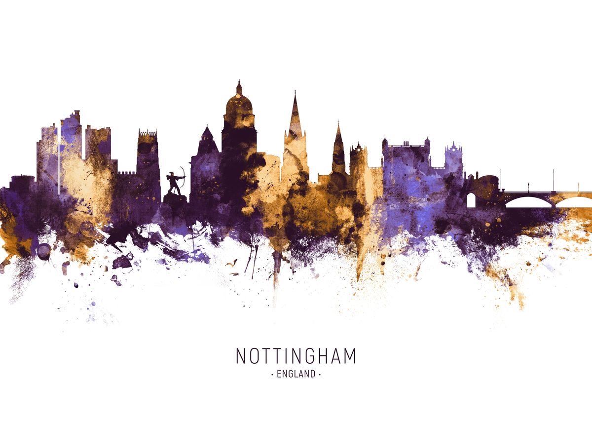 'Nottingham England Skyline' Poster, picture, metal print, paint by ...