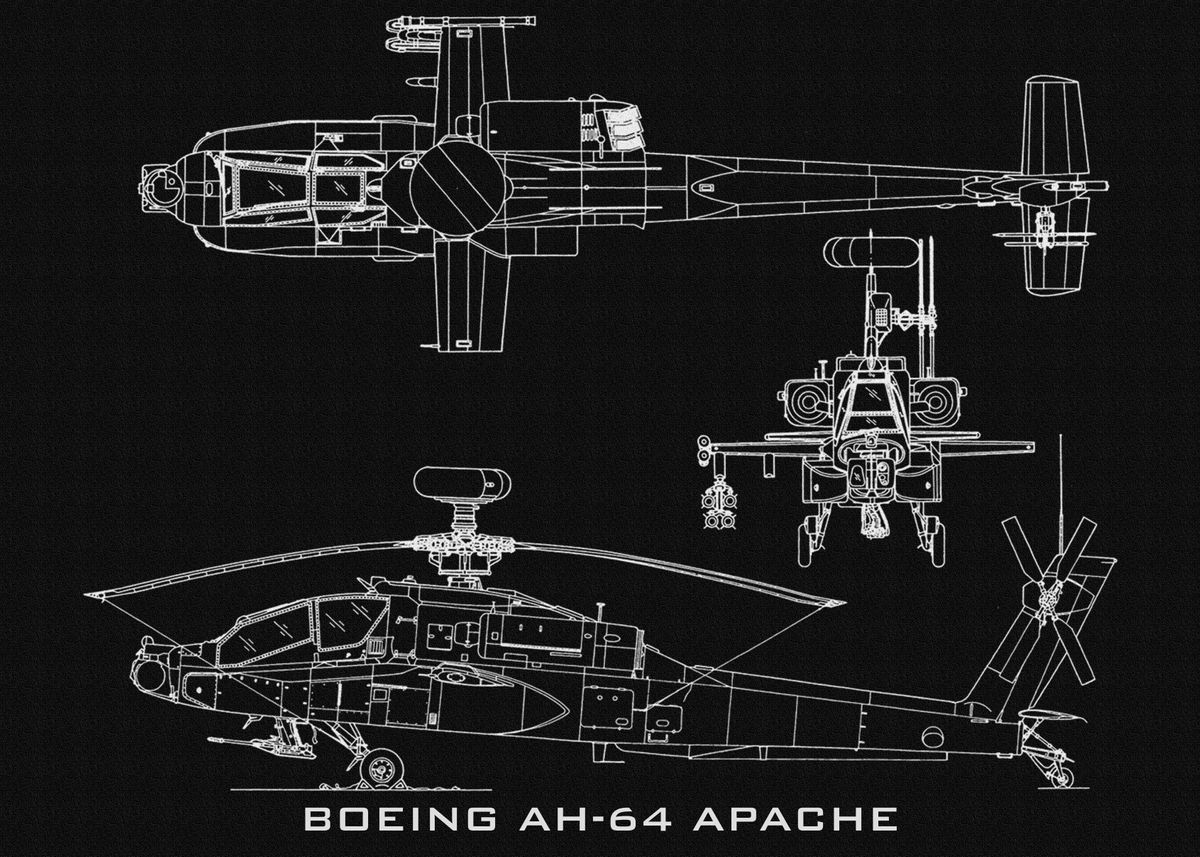 'BOEING AH 64 APACHE' Poster, picture, metal print, paint by Blueprint ...